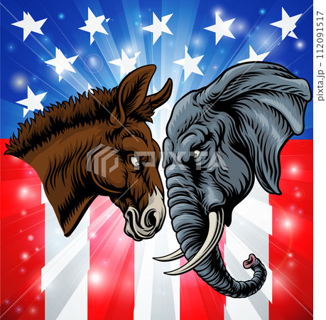 Republican Democrat Elephant Donkey Party Politicsのイラスト素材 [112091517 ...