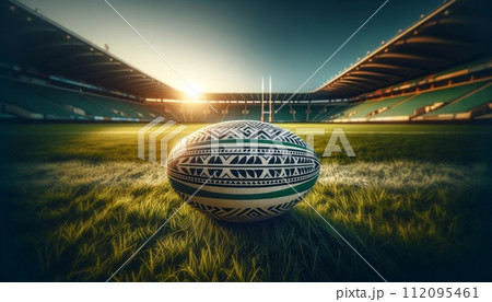 rugby ball adorned with detailed and unique...のイラスト素材 [112095461] - PIXTA