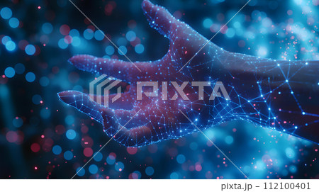 Hand touching abstract polygonal network on...のイラスト素材 [112100401] - PIXTA