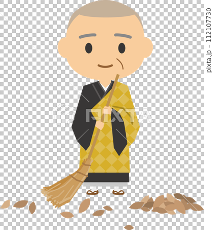 Image illustration of a monk sweeping - Stock Illustration [112107730 ...
