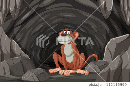 Curious Monkey Inside a Rocky Caveのイラスト素材 [112116990] - PIXTA