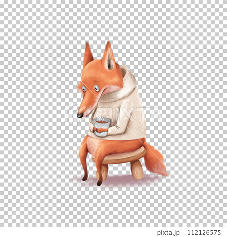 Cute illustration with fox. Pondering Foxy,...のイラスト素材 [112126575] - PIXTA