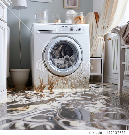 Washing machine breakdown, flood in the...のイラスト素材 [112137251] - PIXTA