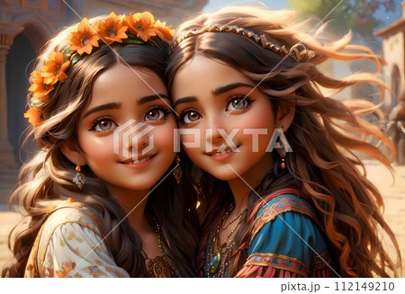 Beautiful gypsy children in elegant gypsy costumesのイラスト素材 [112149210 ...