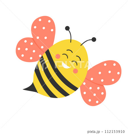 Cute round bee. Kawaii character. Cartoon flat...のイラスト素材 [112153910 ...