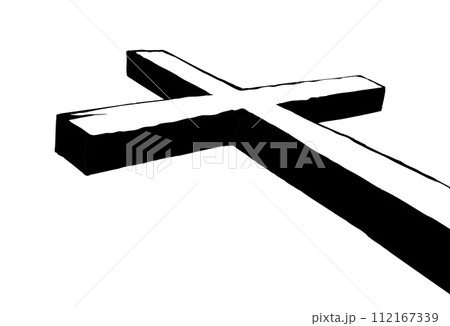 Wooden cross on sky background. Vector drawingのイラスト素材 [112167339] - PIXTA