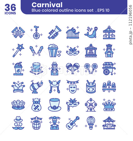 Carnival blue color outline icons setのイラスト素材 [112196056] - PIXTA