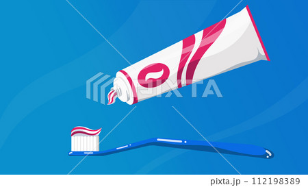 Toothpaste and Brush against a blue background....のイラスト素材 [112198389 ...