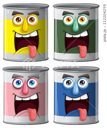 Colorful Animated Paint Cans with Facesのイラスト素材 [112204259] - PIXTA
