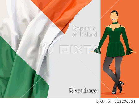 Dancing riverdance woman in green dress on...のイラスト素材 [112206551] - PIXTA