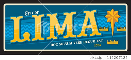 City of Lima in Peru. Vector travel plate or...のイラスト素材 [112207125] - PIXTA