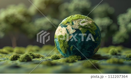 Earth Greenery Concept with Planet and Woodlandのイラスト素材 [112207364] - PIXTA