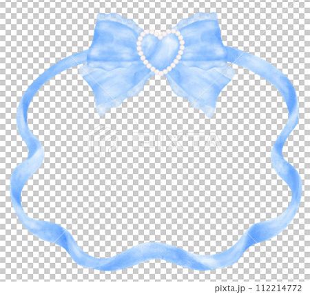 Blue Coquette bow and frame aesthetic watercolorのイラスト素材 [112214772] - PIXTA