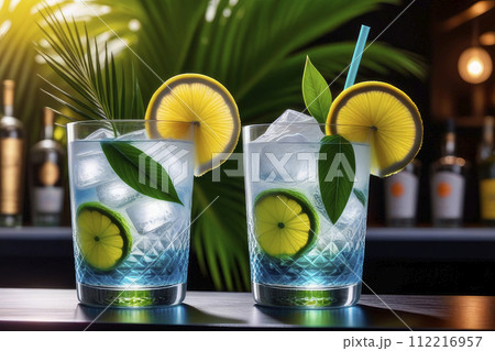 Summer Tropical drink colorful gin tonic...のイラスト素材 [112216957] - PIXTA