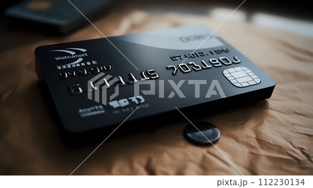 A black credit card with a shiny silver chipのイラスト素材 [112230134] - PIXTA