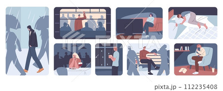 Lonely characters. People feeling loneliness,...のイラスト素材 [112235408] - PIXTA