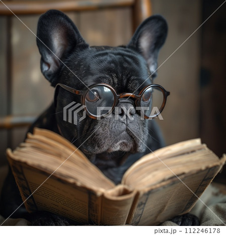 french bulldog reading a bookのイラスト素材 [112246178] - PIXTA