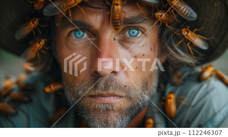 portrait of a man with bugs in his head, creativeのイラスト素材 [112246307 ...