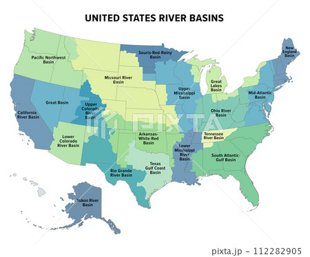 United States major river basins, political...のイラスト素材 [112282905] - PIXTA