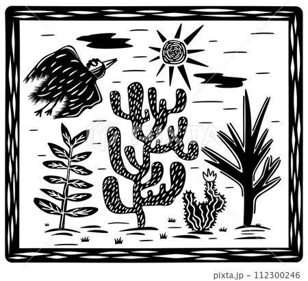 Brazilian cordel style. Desert landscape and...のイラスト素材 [112300246] - PIXTA