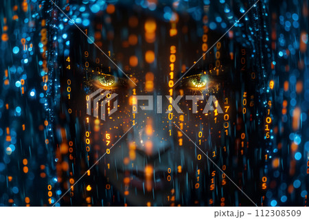 Face emerging from digital binary code with...のイラスト素材 [112308509] - PIXTA