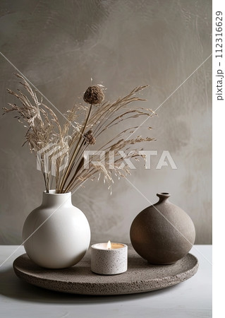 Calm still life with candles and vase, perfect...のイラスト素材 [112316629 ...