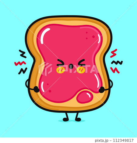Angry Toast piece of bread with jam character....のイラスト素材 [112349817 ...