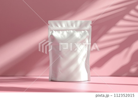 White doypack pouch on a pink background...のイラスト素材 [112352015] - PIXTA