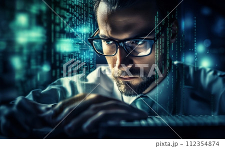 AI-generated content. A hacker, surrounded by...のイラスト素材 [112354874] - PIXTA