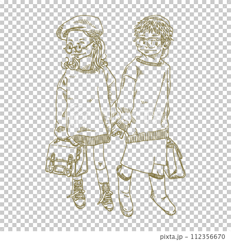 Line drawing illustration of child couple dating - Stock Illustration ...
