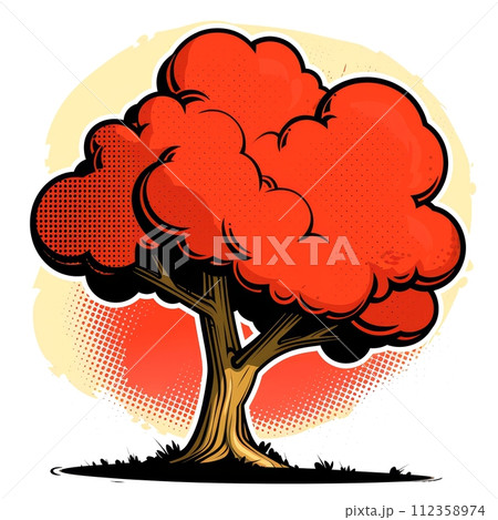 Colorful cartoon pop-art style tree with...のイラスト素材 [112358974] - PIXTA