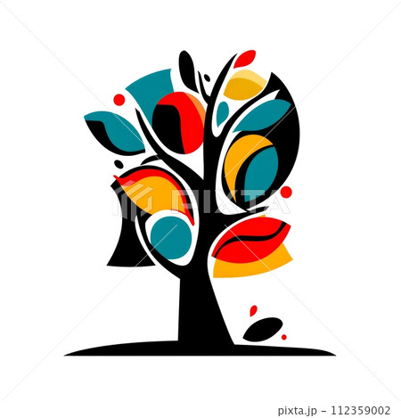Colorful cartoon pop-art style tree with...のイラスト素材 [112359002] - PIXTA