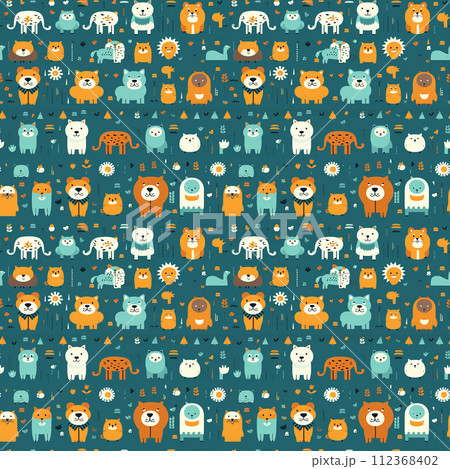 cute abstract animals lion, bear, cat color...のイラスト素材 [112368402] - PIXTA