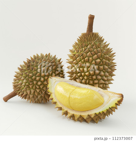 Whole and open durian fruits displaying their...のイラスト素材 [112373007] - PIXTA