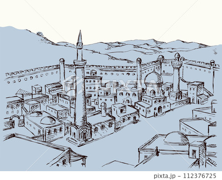 Vector drawing. Ancient eastern townのイラスト素材 [112376725] - PIXTA
