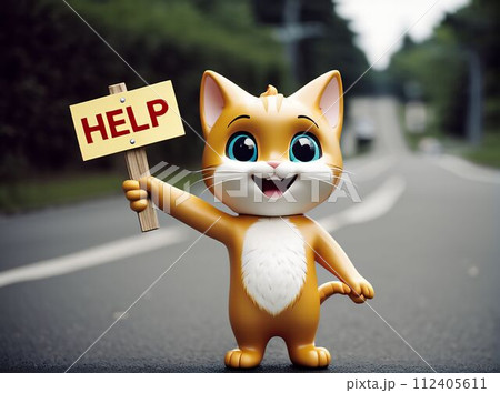 AI-generated content. A homeless cat begs with...のイラスト素材 [112405611] - PIXTA