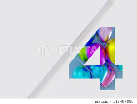 Number four and vibrant, colorful balloons on...のイラスト素材 [112407880] - PIXTA