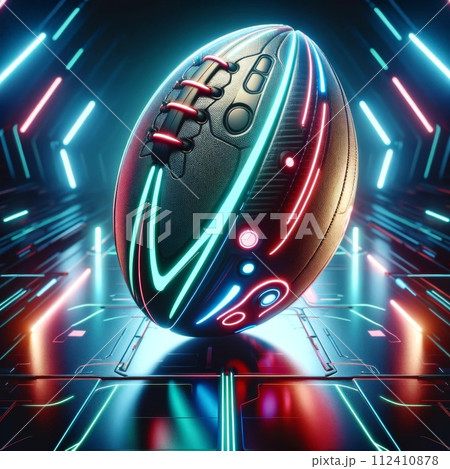 Futuristic rugby ball in a neon lit corridor of...のイラスト素材 [112410878 ...