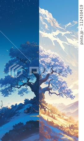 Half tree in winter, half tree in spring and...のイラスト素材 [112438419] - PIXTA