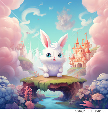 Mystical Rabbit sits on a path in enchanted...のイラスト素材 [112458569] - PIXTA