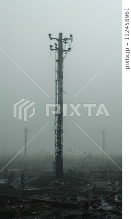 Ghostly 6G towers, standing as monoliths in a...のイラスト素材 [112458961] - PIXTA