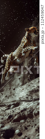 Robot cheetah, sprinting across a moon's...のイラスト素材 [112459047] - PIXTA