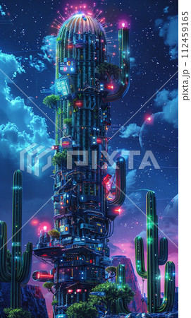 Cybernetic cactus, sole occupant of an orbiting...のイラスト素材 [112459165 ...