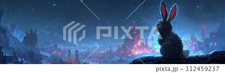 Sinister rabbit watching over a dream realm of...のイラスト素材 [112459237 ...