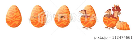 Dragon hatching from egg. Mythical fire dragon...のイラスト素材 [112474661 ...
