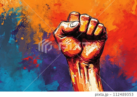 Photo of a powerful fist raised in protestのイラスト素材 [112489353] - PIXTA