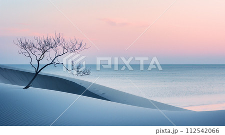 A single tree stands in silent repose on the...のイラスト素材 [112542066] - PIXTA