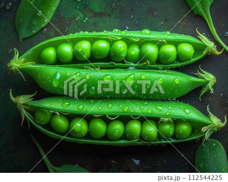 wet pea pods top viewのイラスト素材 [112544225] - PIXTA