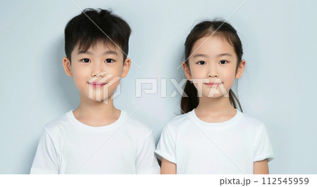 Portrait of two Asian children. Asian brother...のイラスト素材 [112545959] - PIXTA
