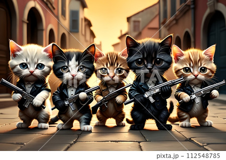 a group of cats with weapons in their paws.のイラスト素材 [112548785] - PIXTA